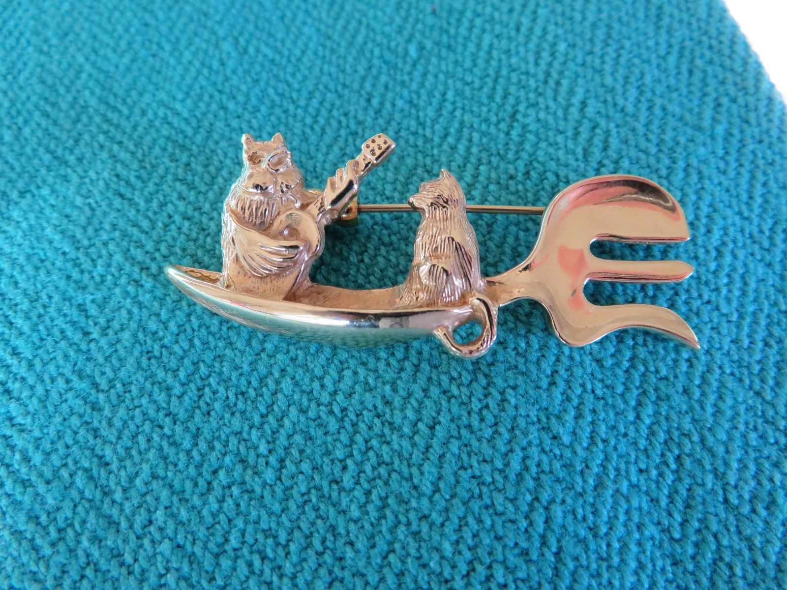 VINTAGE BREAKELL 14K GOLD THOMAS OWL & PUSSYCAT IN BOAT BROOCH SIGNED ...