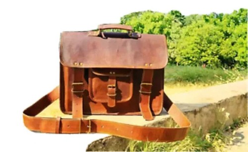 Vintage Goat Leather Real Brown Handmade Retro Briefcase Laptop ...
