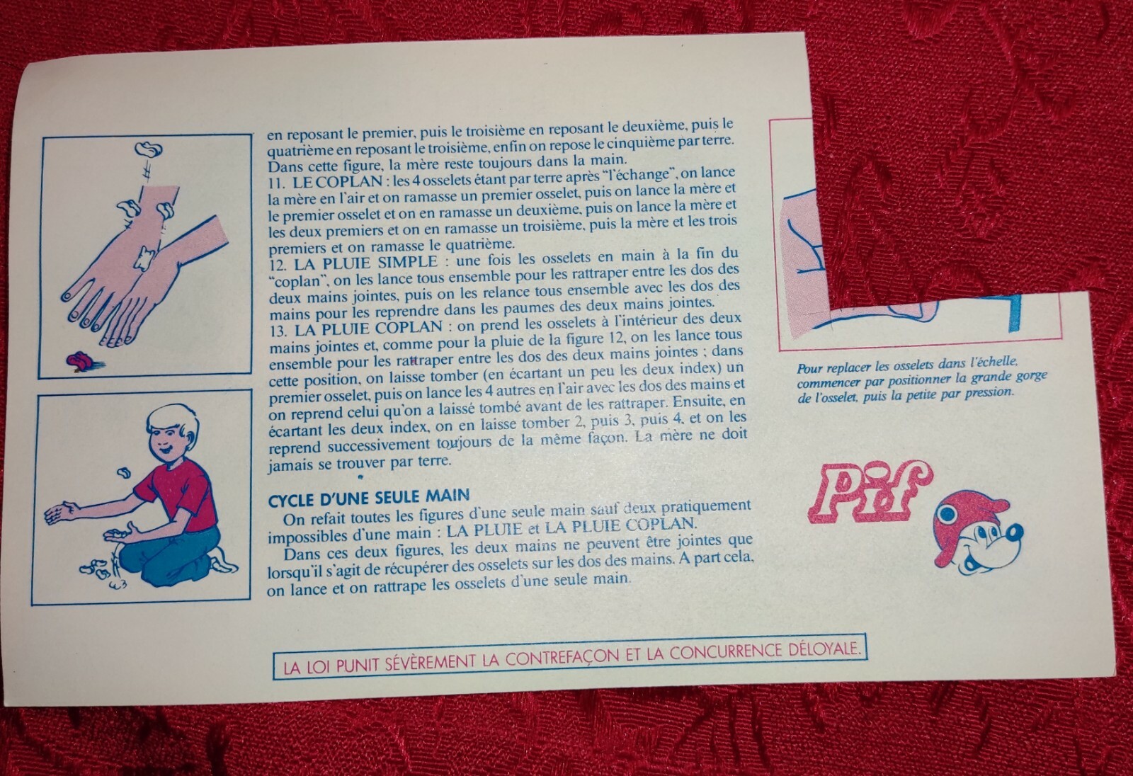 Les osselets de Groucho et Chico PIF GADGET N°1047 notice (modèle bleu ...