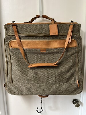HARTMANN Vintage Tweed & Leather Garment Bag Luggage Suitcase 2 Hangers ...