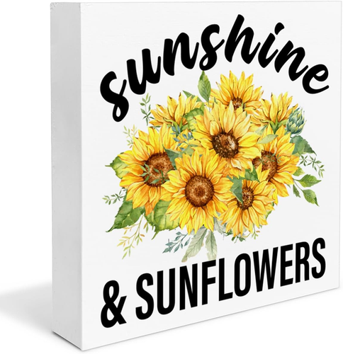 Spring Summer Decor Sunflowers Sunshine Wood Block Sign Farmhouse Home ...