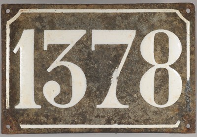 Big old black French house number 1378 door gate plate plaque enamel ...