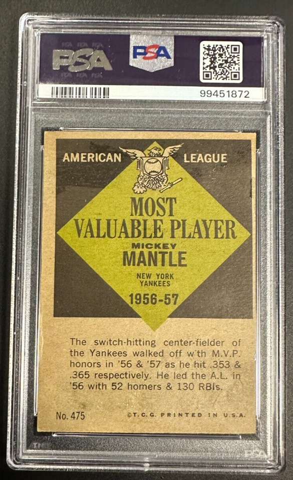 1961 Topps Mickey Mantle MVP Card PSA 2 Good #475 HOF Yankees | eBay