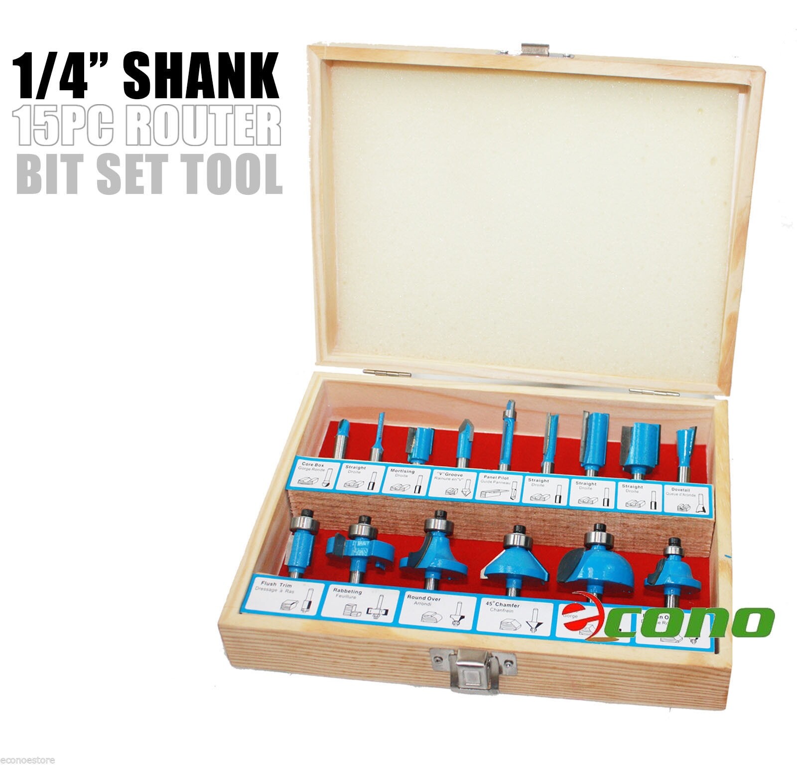 1/4" Shank 15pc Router Bit Wood Working Power Tools Shop Carbide Tipped ...