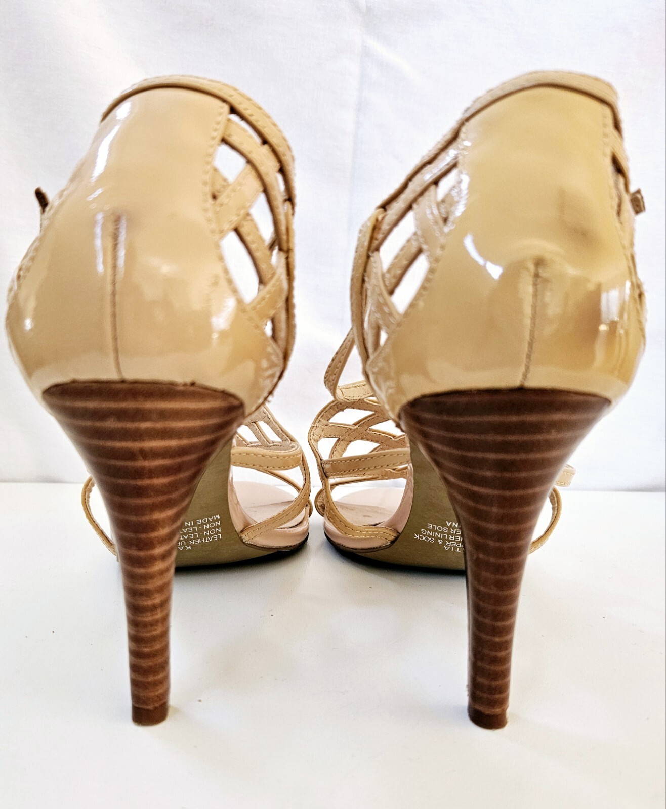 BASQUE Leather 'Katia' Taupe Strappy Heels AU 7 Wood Stilleto Silver ...