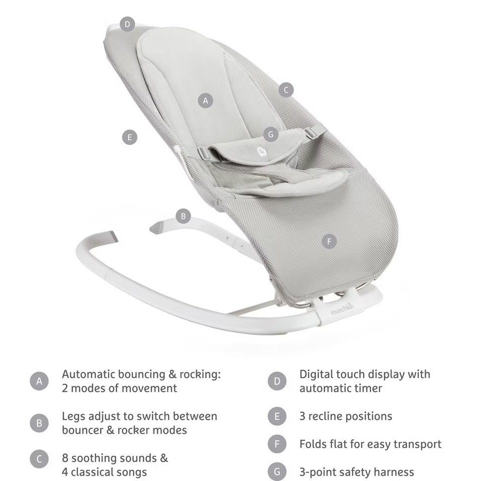 Munchkin Electric Digital Touch Display Soothing Sounds Bouncer Rocker ...