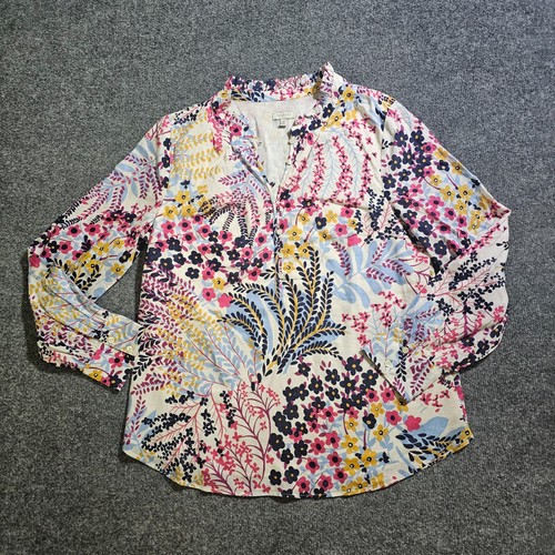 Talbots Top Women Medium White Pink Floral Long Sleeve V Neck Casual ...