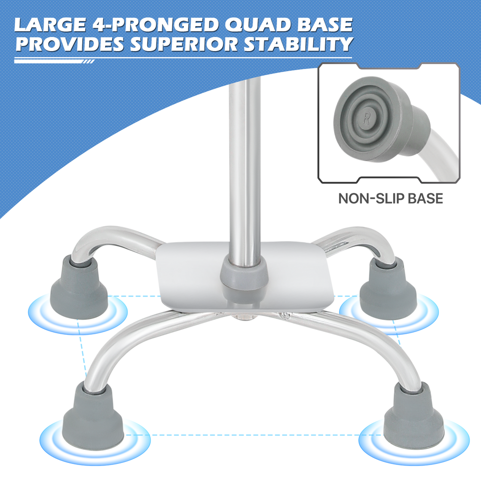 Quad Cane [ALUMINUM] Walking Cane Adjustable Height Non Slip 4-Prong ...