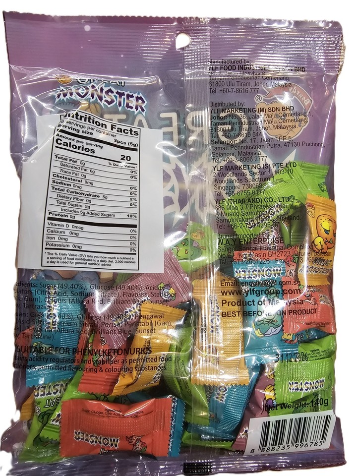10x Beardy Great Monster Candy - 140g Per Pack - Fun Sour & Sweet Party ...
