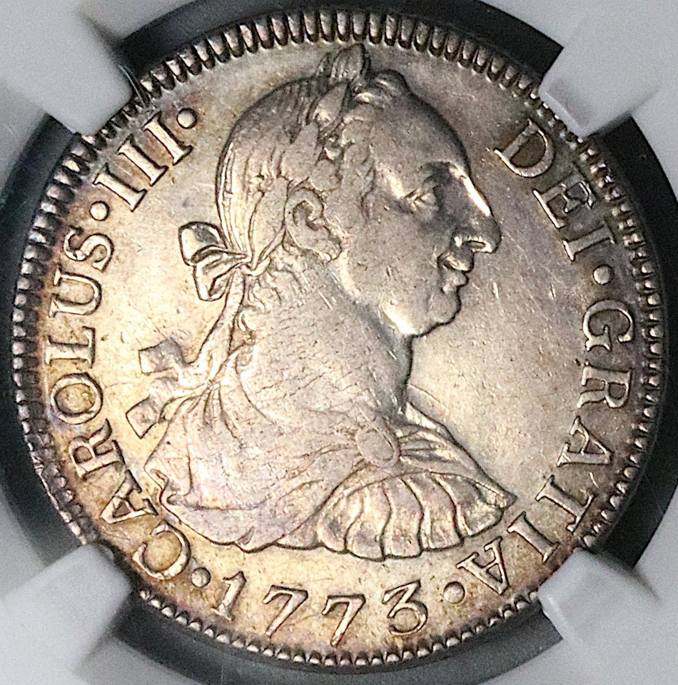1773 NGC XF Mexico 2 Reales Inverted Mint Mark Charles III Spain Coin ...