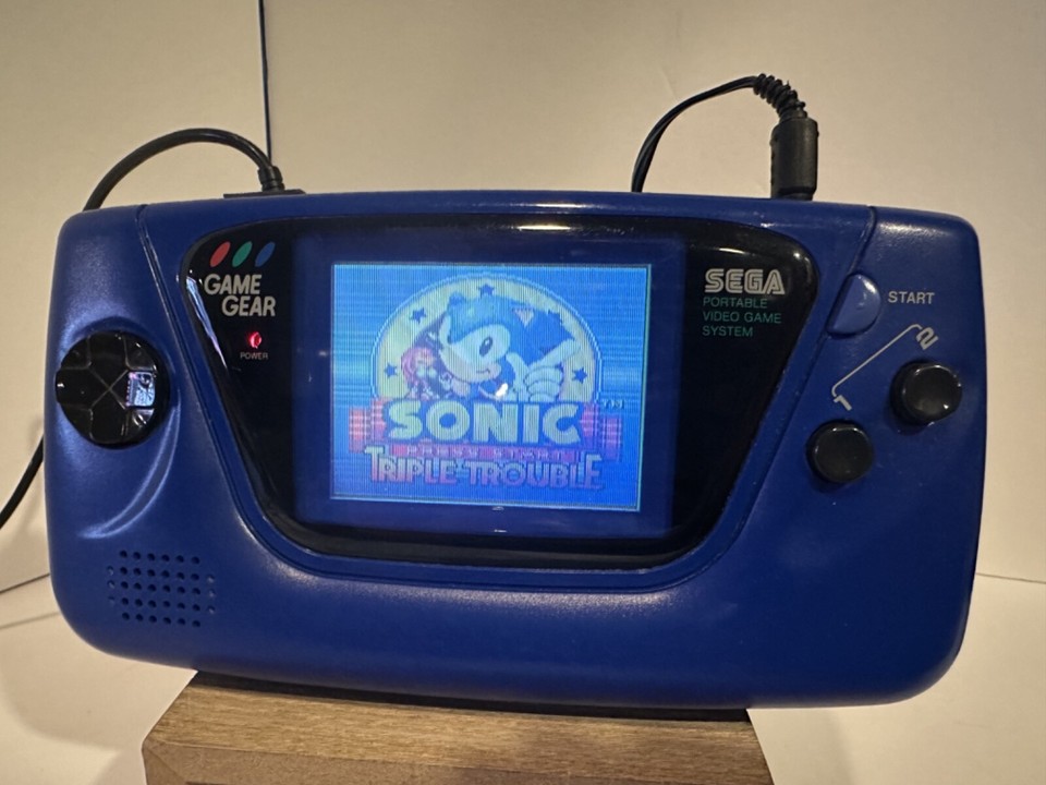 Sega Game Gear Blue Handheld System w/ 3 Sonic Games & PowerBack ...