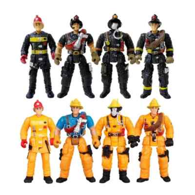 4" Firemen Firefighter Action Figures Worker Men Soldier Tool Playset ...
