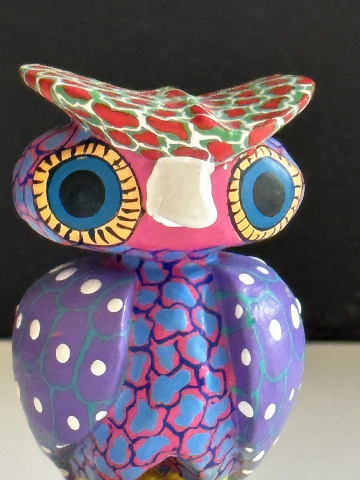Mexican Folk Art Hand Carved Wood Hand Painted Oaxaca Owl Signed | eBay