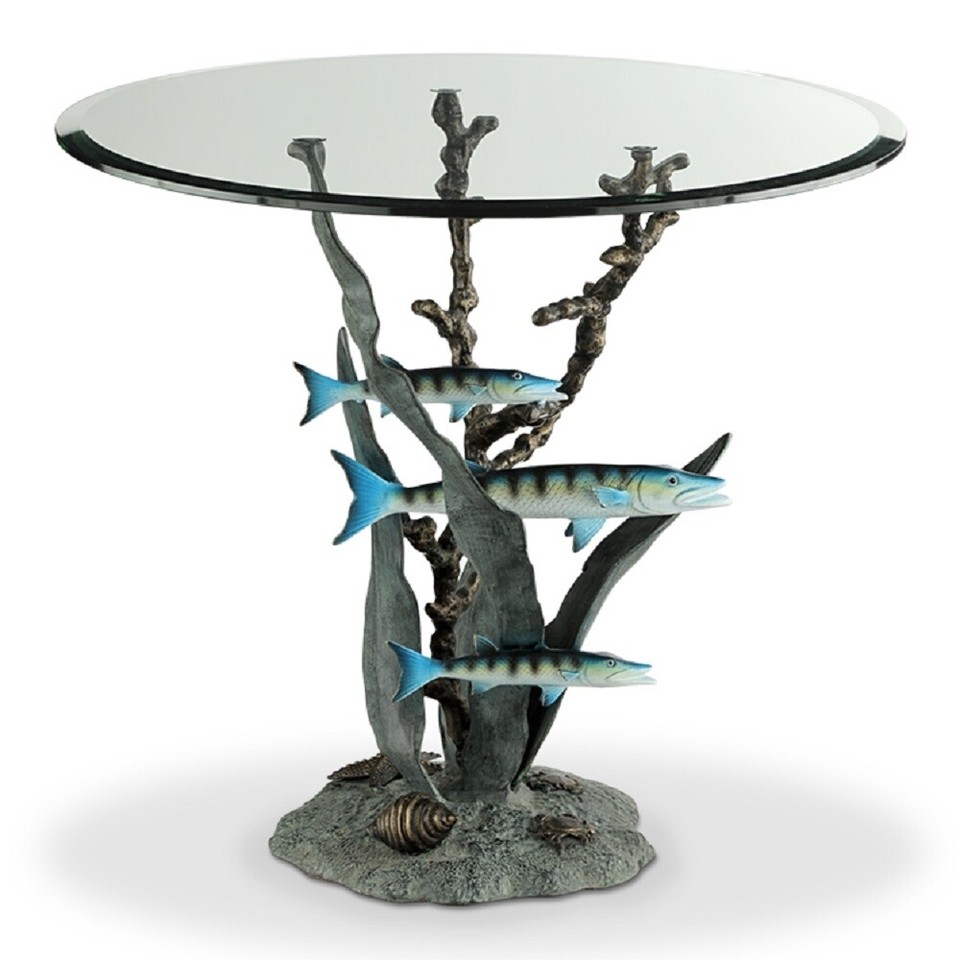 Barracuda End Accent Table Coastal Nautical Cuda Fish Sculpture ~ SPI ...