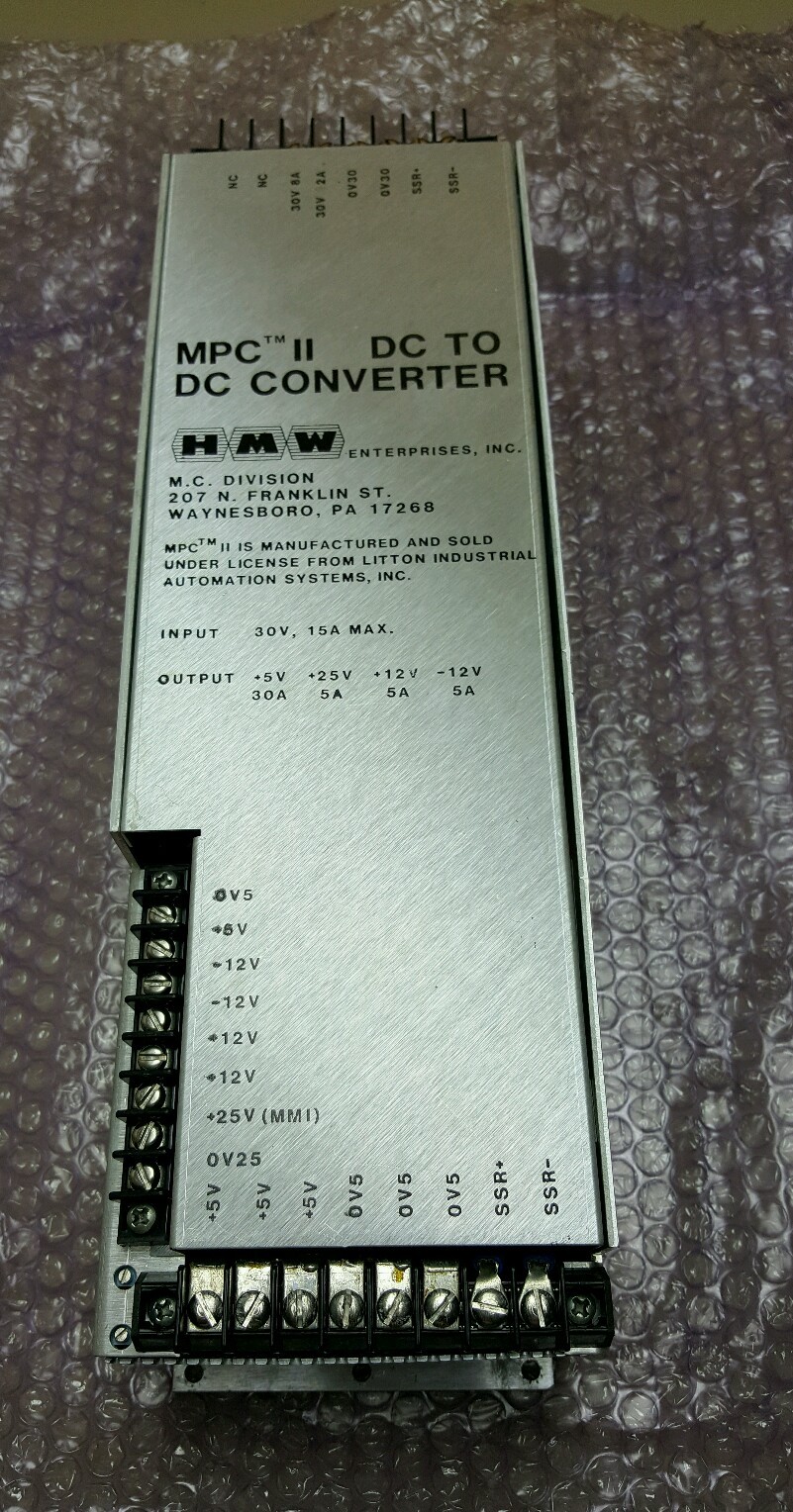 HMW ENTERPRISES RMA-5648,MODEL ,RMT-500-5101 MPC II DC TO DC CONVERTER ...