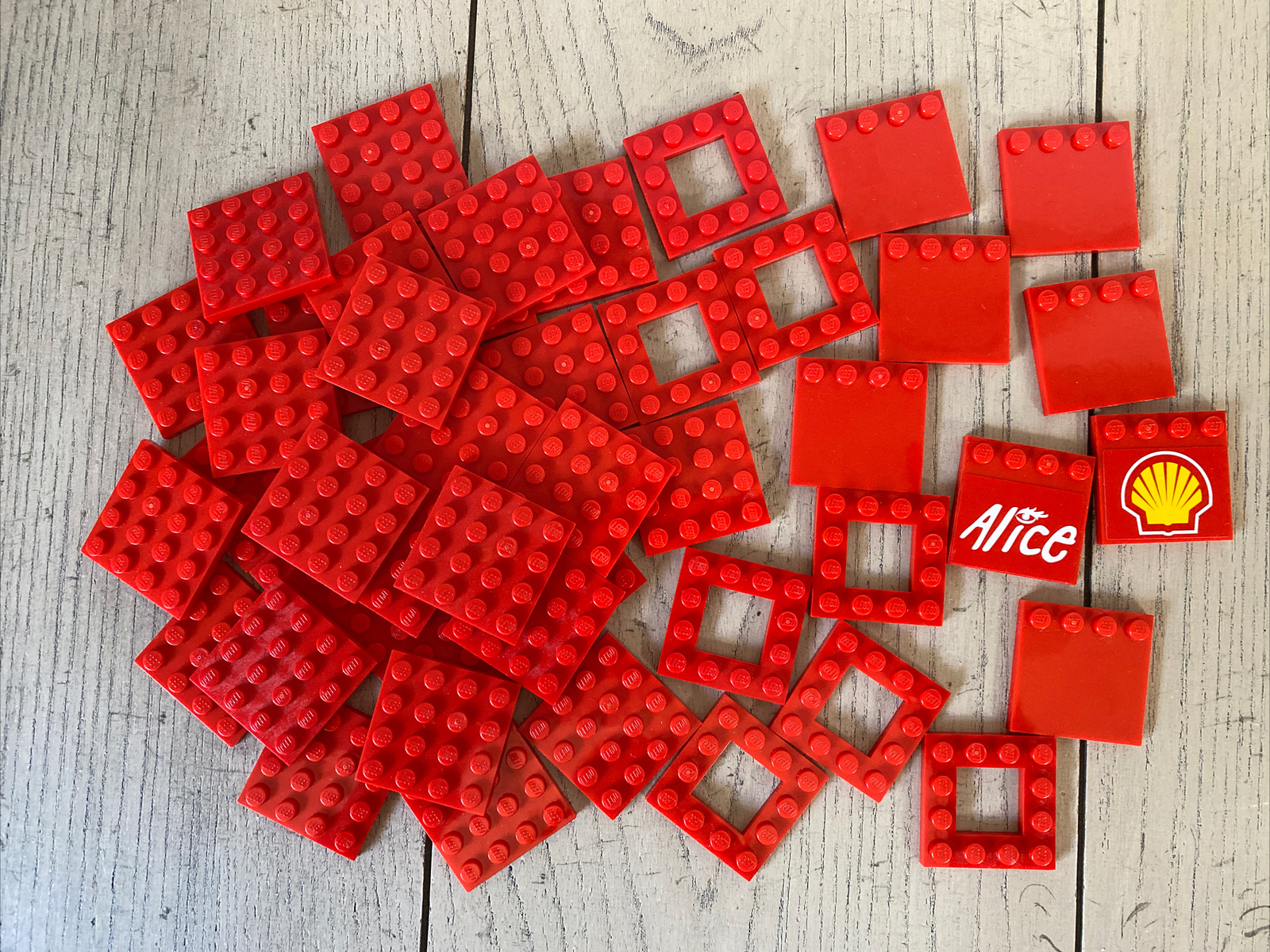 LEGO RED LOT 45 PCS 4X4 PLATES OPEN CENTER VARIETY EDGE STUDS BUILDING ...