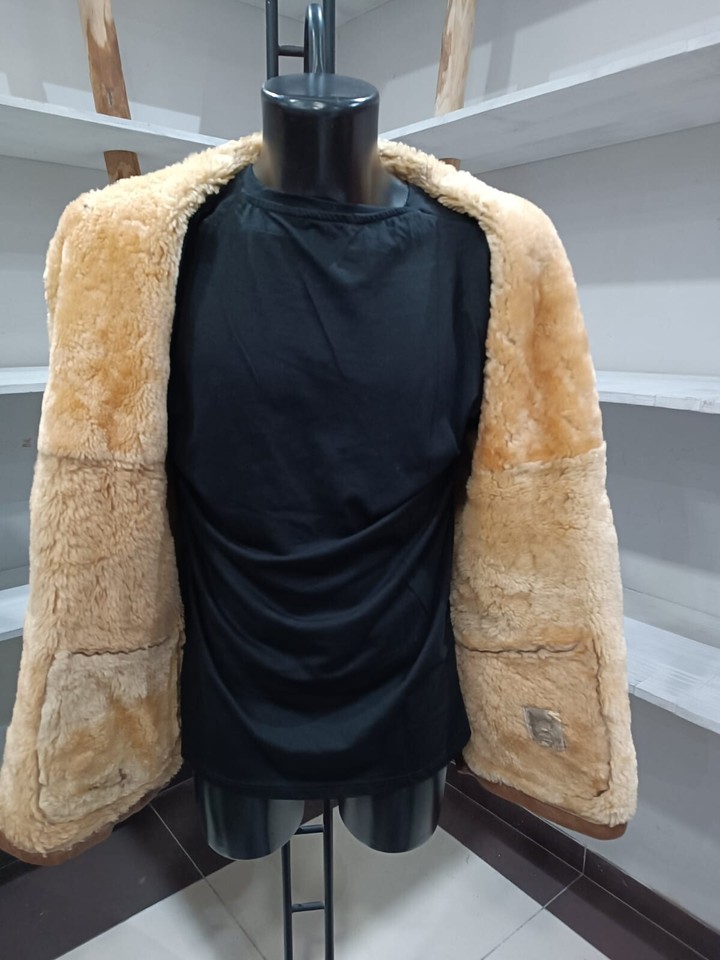 Pre-Owned Shearling Sheepskin Jacket Men Size 46 Brown XXR73L | eBay