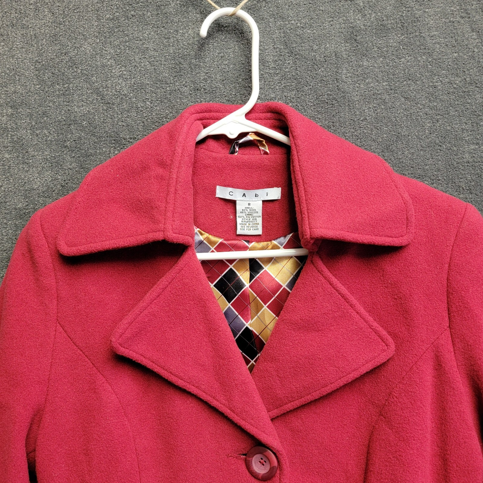 CAbi Women's Wool Blend Lined Peacoat Jacket Tea Coat Cranberry Red ...