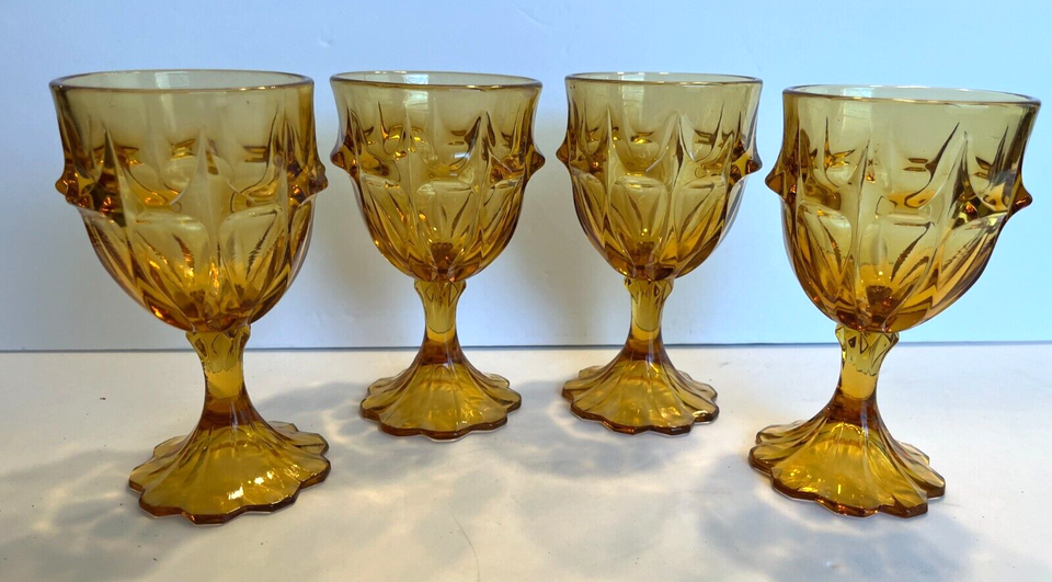 Fenton Vintage Victorian Amber Valencia Goblets Set of 4 1969-1971 | eBay