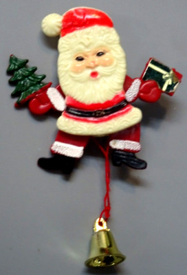 Vintage Hard Plastic Jumping Jack Pin Santa Claus w/ Pull Down Bell ...
