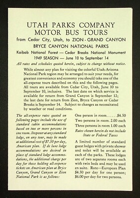 Utah Parks Company Motor Bus Tours Travel Brochure 1949 National Park ...