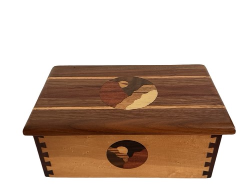 Handmade Wood Inlay Unique Jewelry Box Rare Inlayed Lid Side Dovetail ...