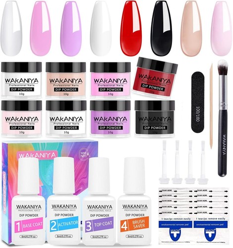 wakaniya Dip Powder Nail Kit-8 Colors Dip Manicure Kit Pure And Glitter ...