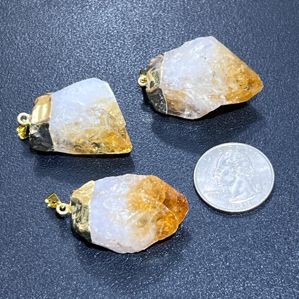 Citrine Crystal Rough Raw Point Pendant (Gold Plated) Gemstone Jewelry ...