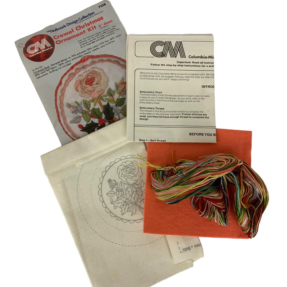 Hallmark Design Crewel Holiday Ornament Kit 7258 Christmas Rose Vtg ...