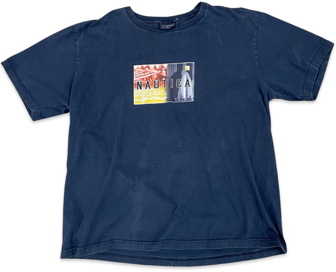 Vintage 2000s Nautica Boat Ship Surf Water Graphic Lo… - Gem