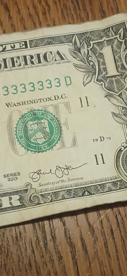 1 Dollar Bill Binary 43333333 Good Condition | eBay