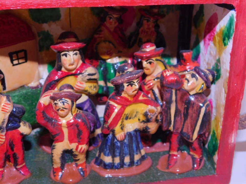 Vintage Folk Art Retablo Nativity Peru 26 Figures Two Levels Peruvian ...