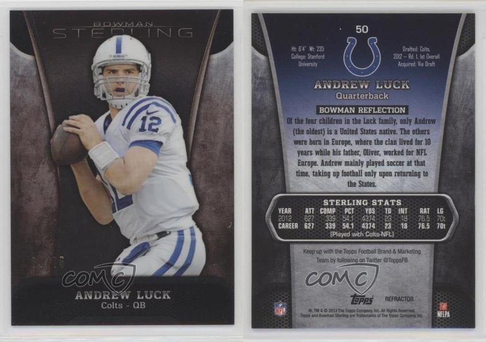 2013 Bowman Sterling Black Refractor /75 Andrew Luck #50 2r5 | eBay UK