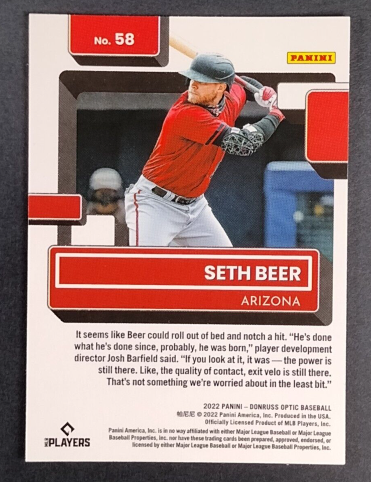 Seth Beer #58 Rookie 2022 Donruss Optic Baseball Arizona Diamondbacks ...