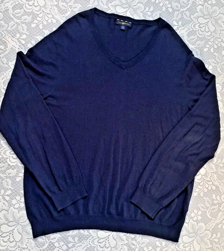 Club Room Sweater Men's XL Navy Blue V-neck Cotton Cashmere Long Sleeve ...