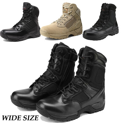 Mens Military Boots Leather Combat Boots Waterproof Tactical Boots WIDE ...