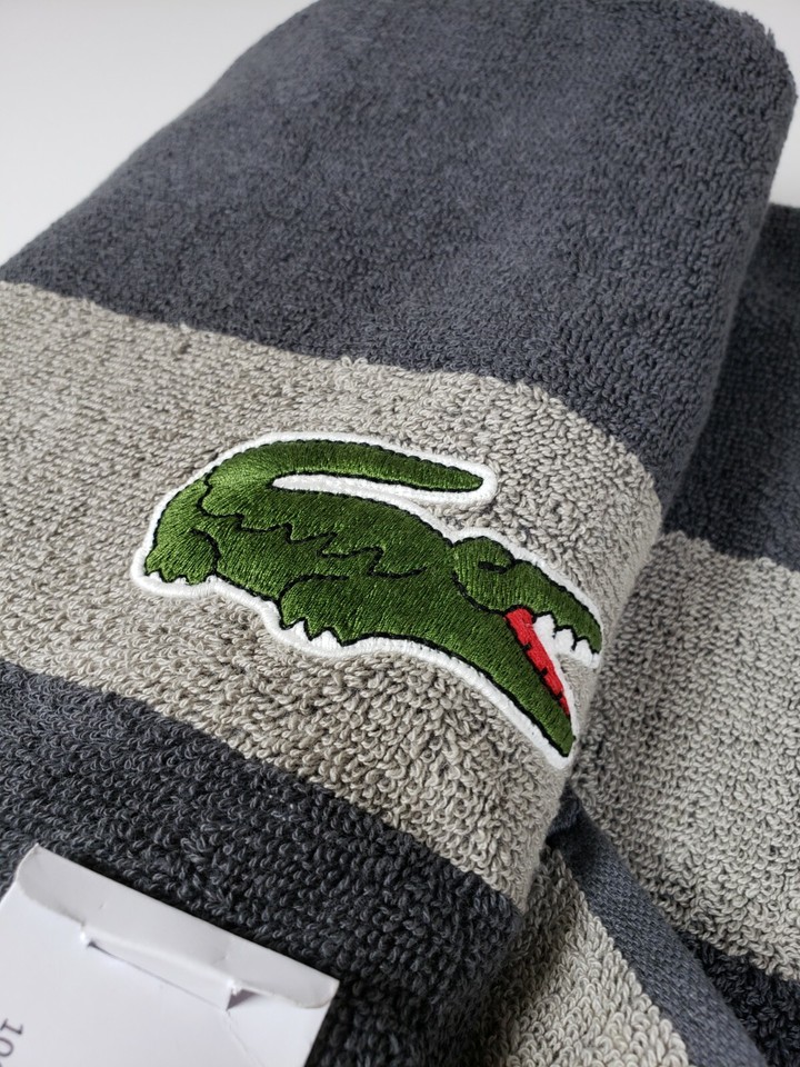 Lacoste】 Bath Towel 100% Cotton 30" x 52" Charcoal Gray Big Crocodile ...