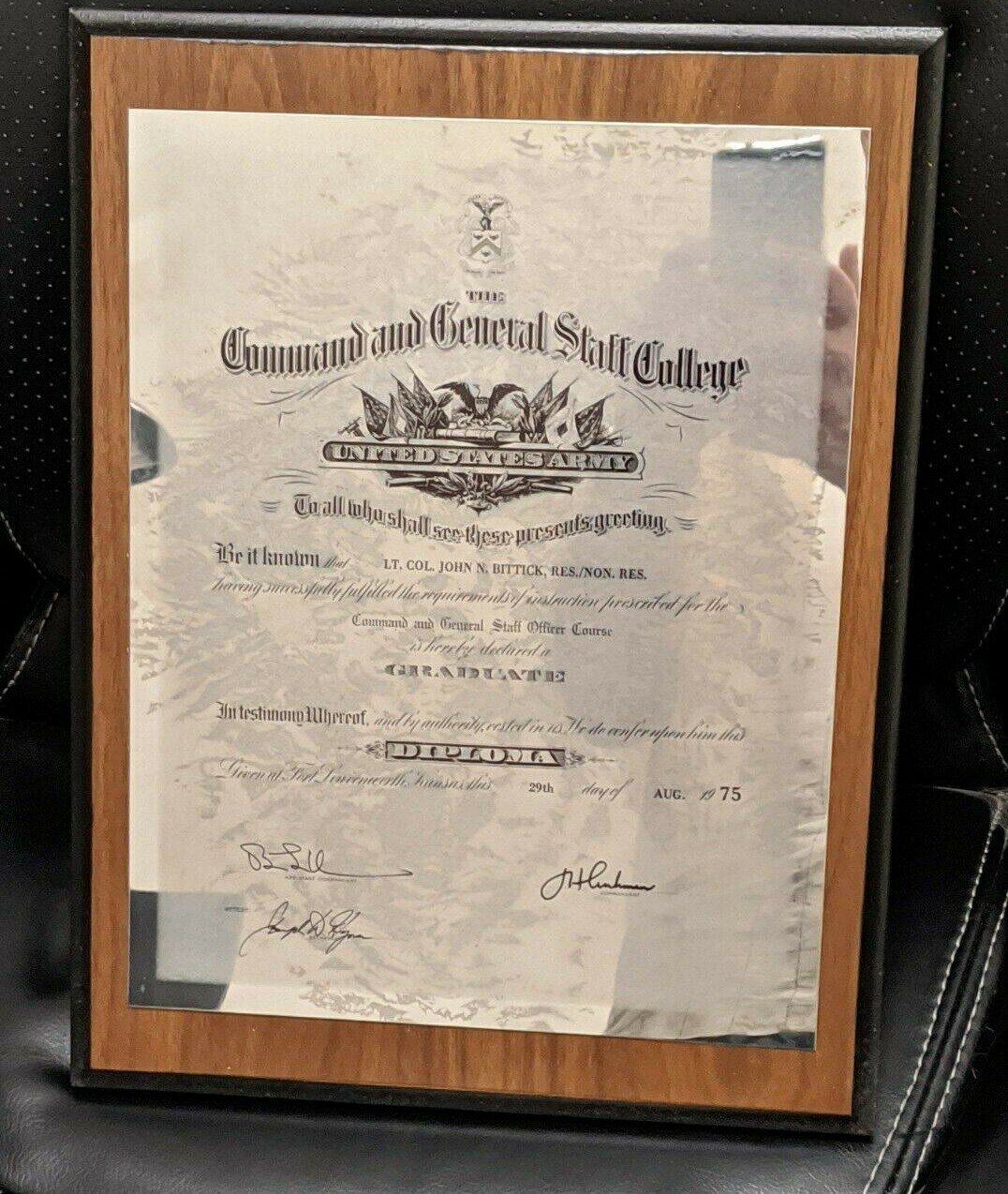 U.S. ARMY DIPLOMA COMMAND & GENERAL STAFF COLLEGE 1975 GRADUATE MOUNTED ...