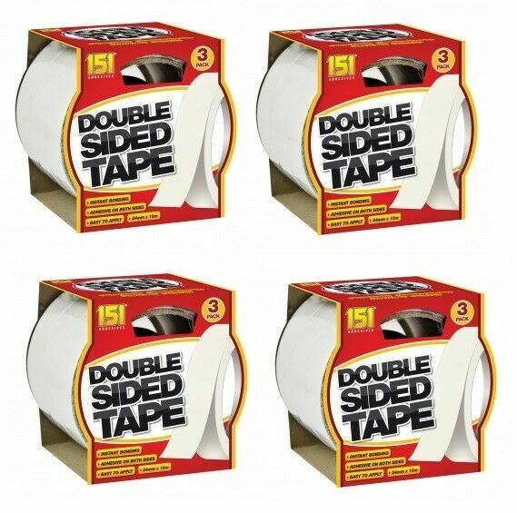 3pk Double Sided Adhesive Sticky Tape Extra Strong Bonding 24mm X 10m ...