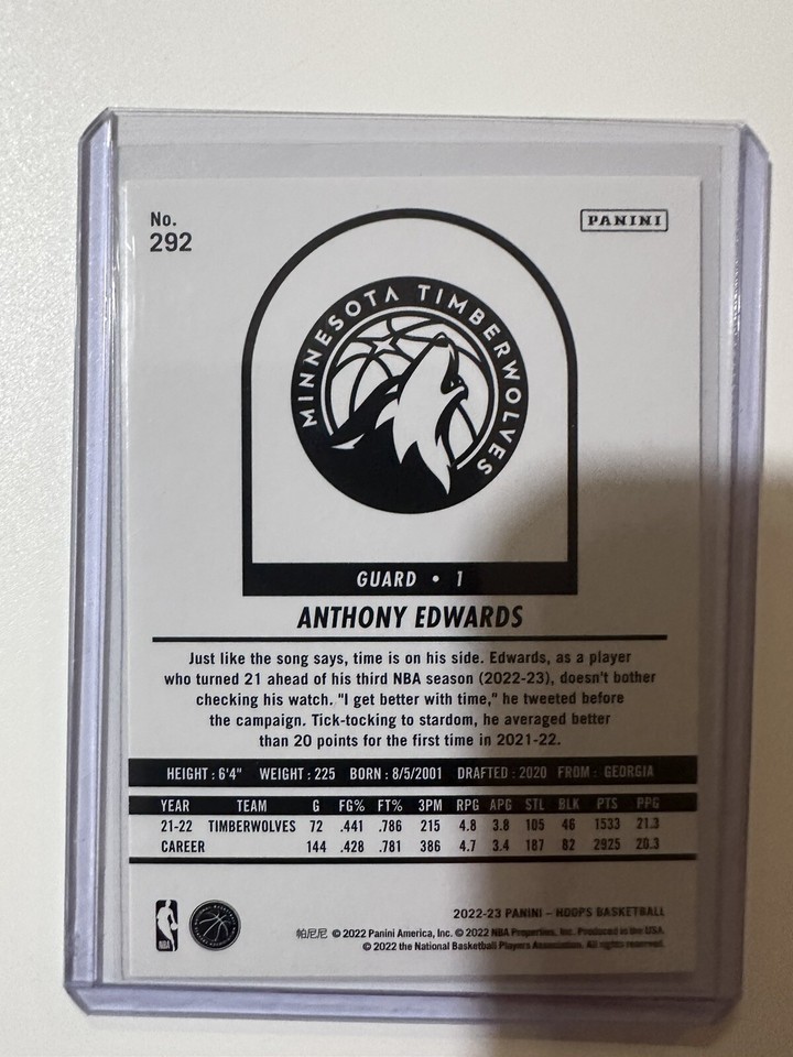 2022-23 NBA Hoops Anthony Edwards Tribute Purple #292 Timberwolves | eBay