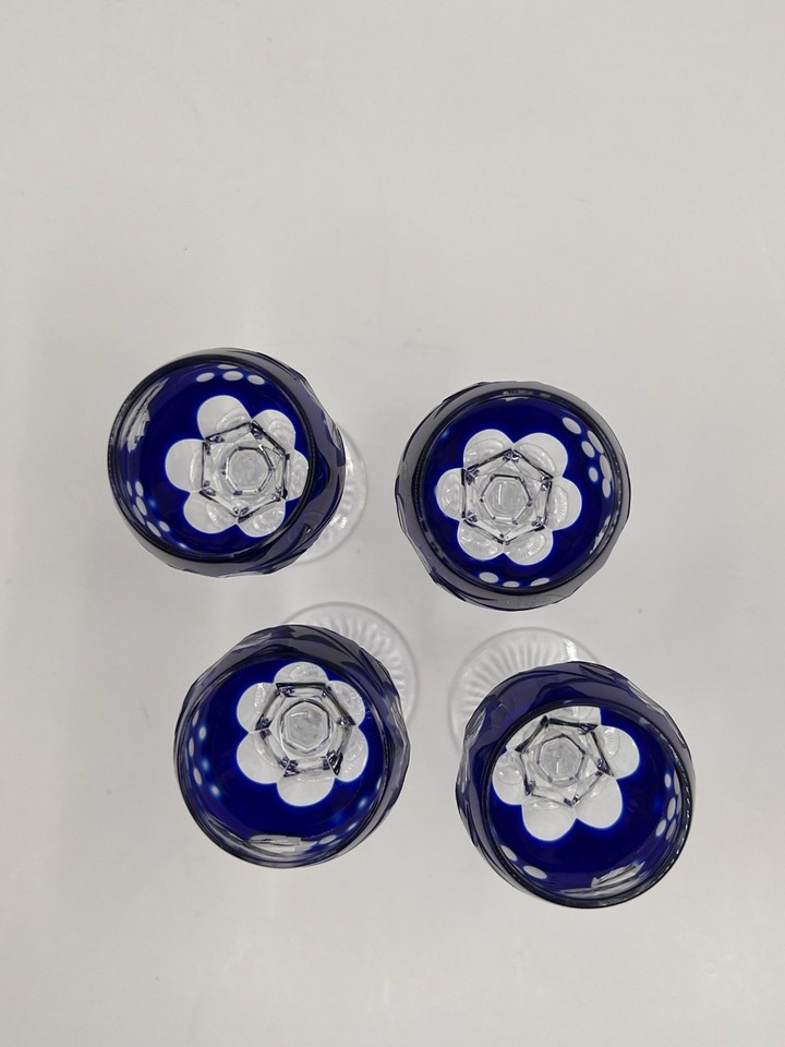 Vintage Crystal Bohemian Cut To Clear Cobalt Blue Brandy Cordial Sherry ...