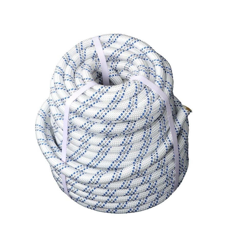 3/4" x 120' Double Braid Polyester Arborist Bull Rope White With Blue ...