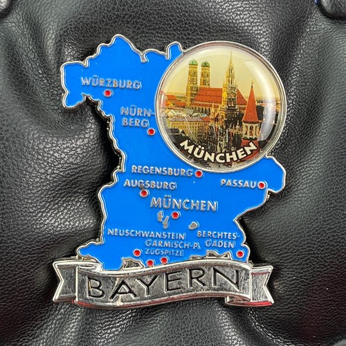 GERMANY🇩🇪METAL FRIDGE MAGNET BAVARIA MAP WITH MUNICH COIN TOURISTIC ...