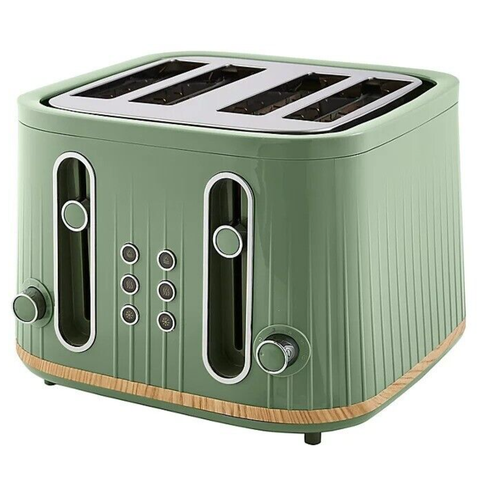 Green & Wood Scandi Textured 4 Slice Electric Toaster Kitchen Appliance ...