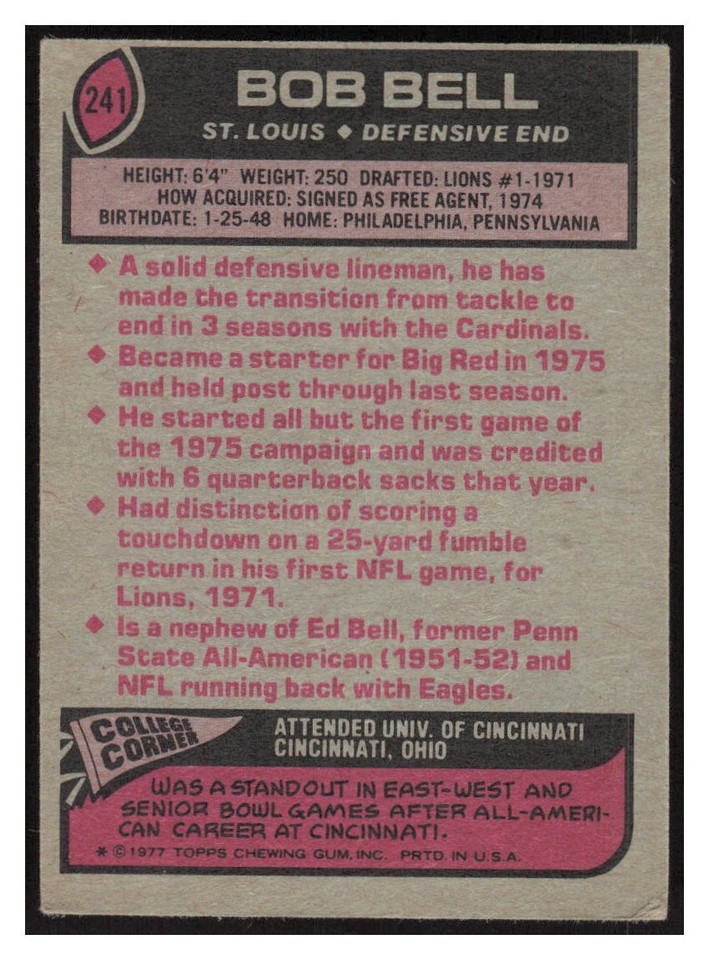 1977 Topps #241 Bob Bell - St. Louis Cardinals | eBay