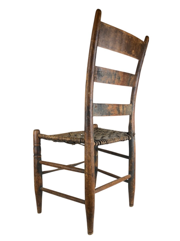 Primitive Antique Ladderback Splint Weave Seat Poynor Side Chair | eBay