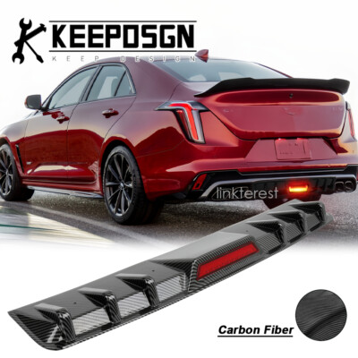 For Cadillac CT4 CT5 CARBON FIBER Rear Bumper Diffuser Spliter LED ...