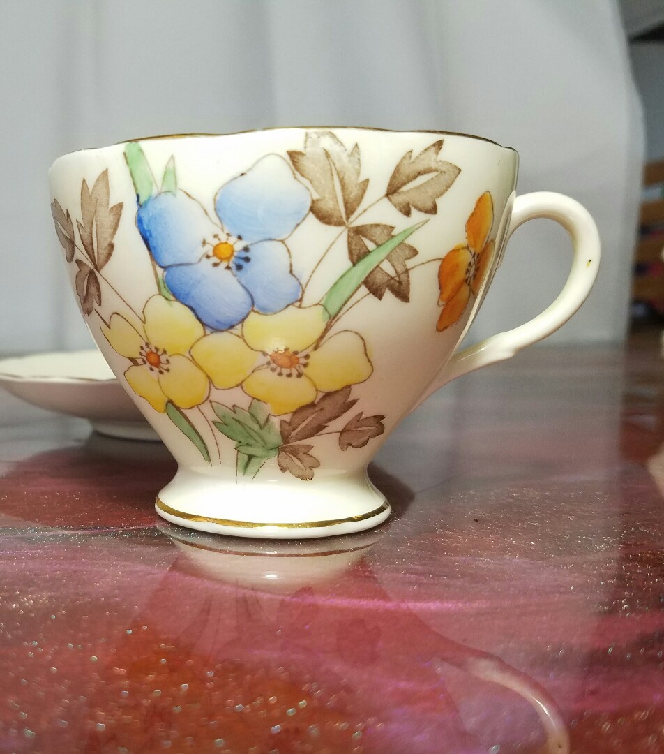 FOLEY CREAM FLORAL CUP SAUCER SET CHINA FLOWERS #5487 | eBay