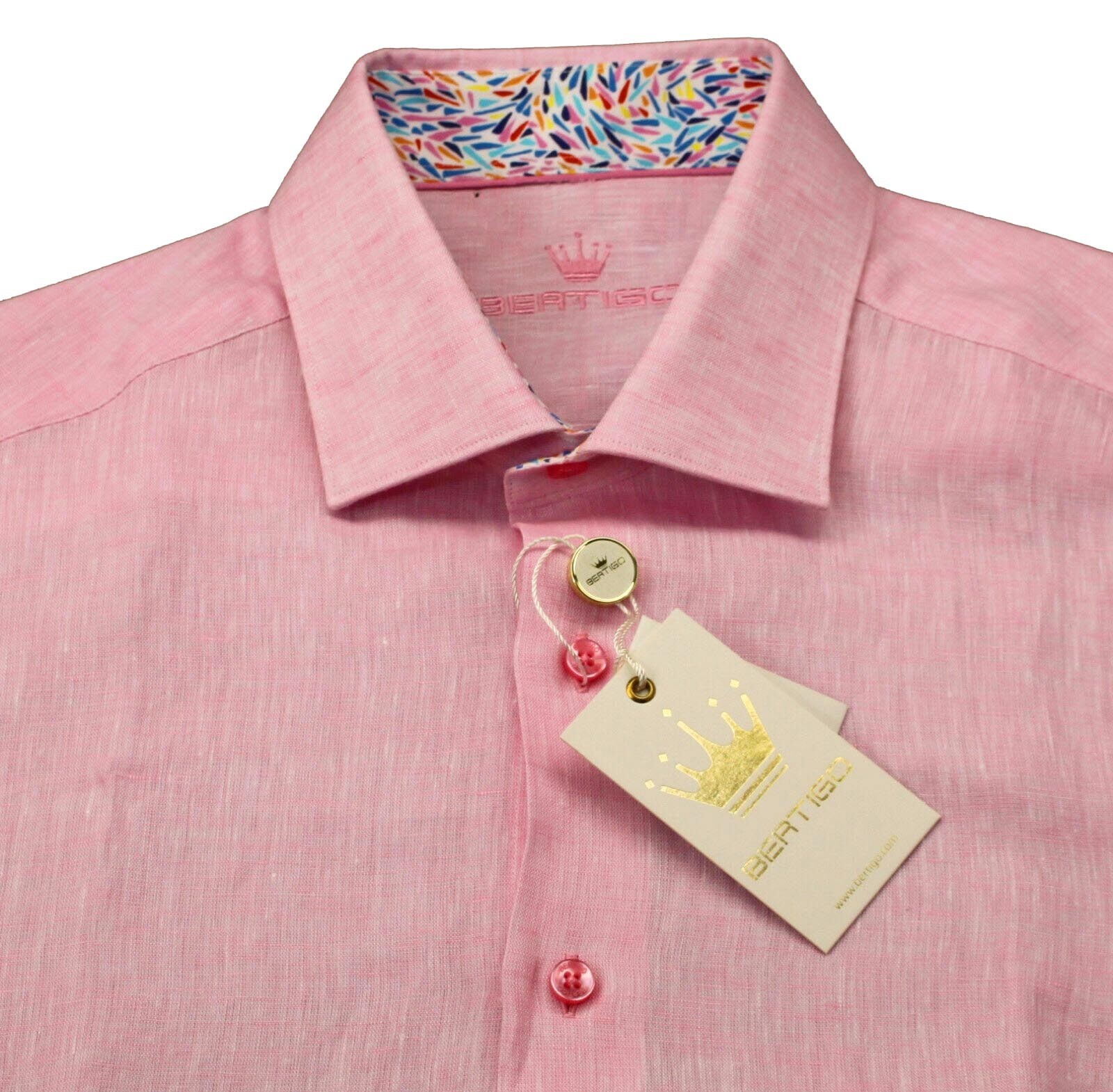 BERTIGO FUEGO SHORT SLEEVE BUTTON UP LINEN SHIRT LIGHT PINK L | eBay