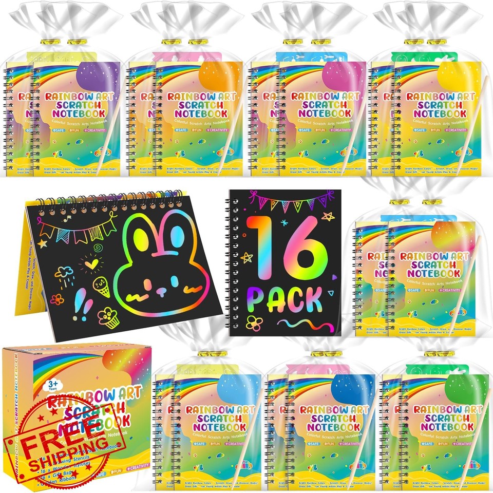 YSCare 16 Scratch Art Notebooks Rainbow Art Party Favors Kids Bulk ...